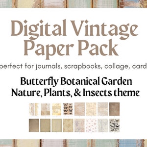 Digital Vintage Paper Pack - Butterfly Botanical Garden - Nature Plants ...