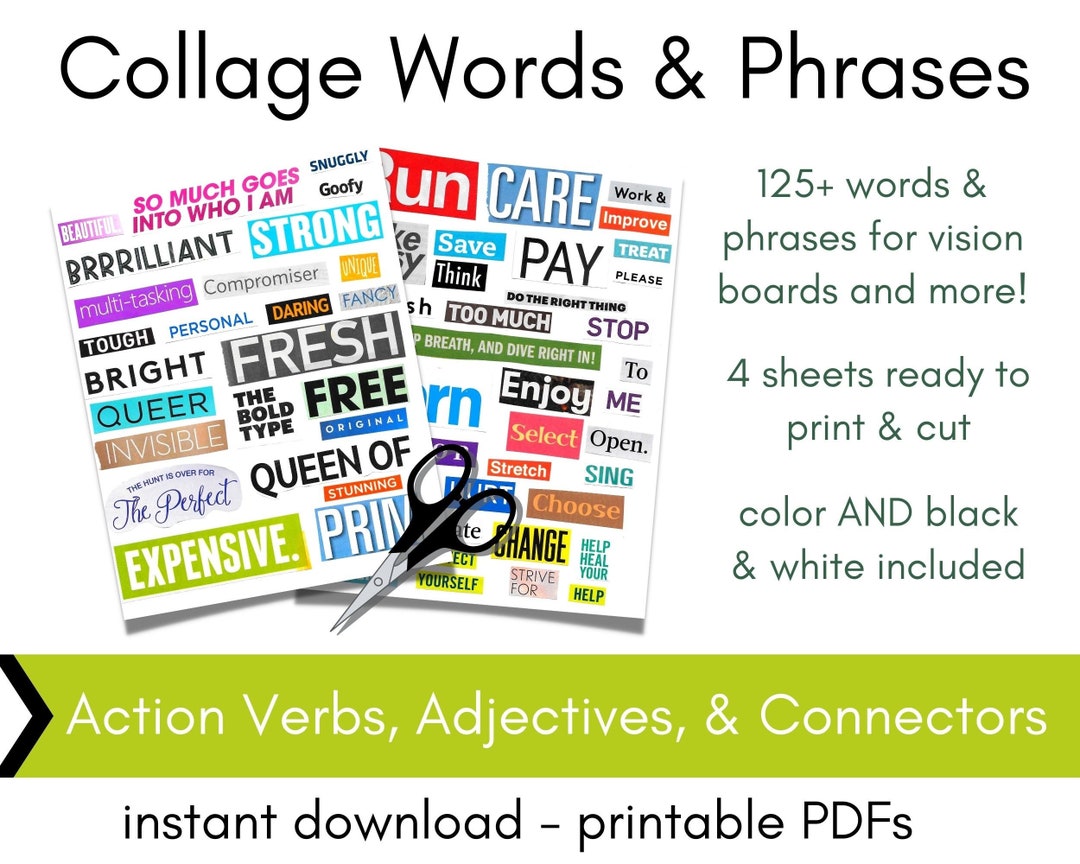 Words & Phrases Magazine Cut Out Words for Collage, Junk Journaling ...