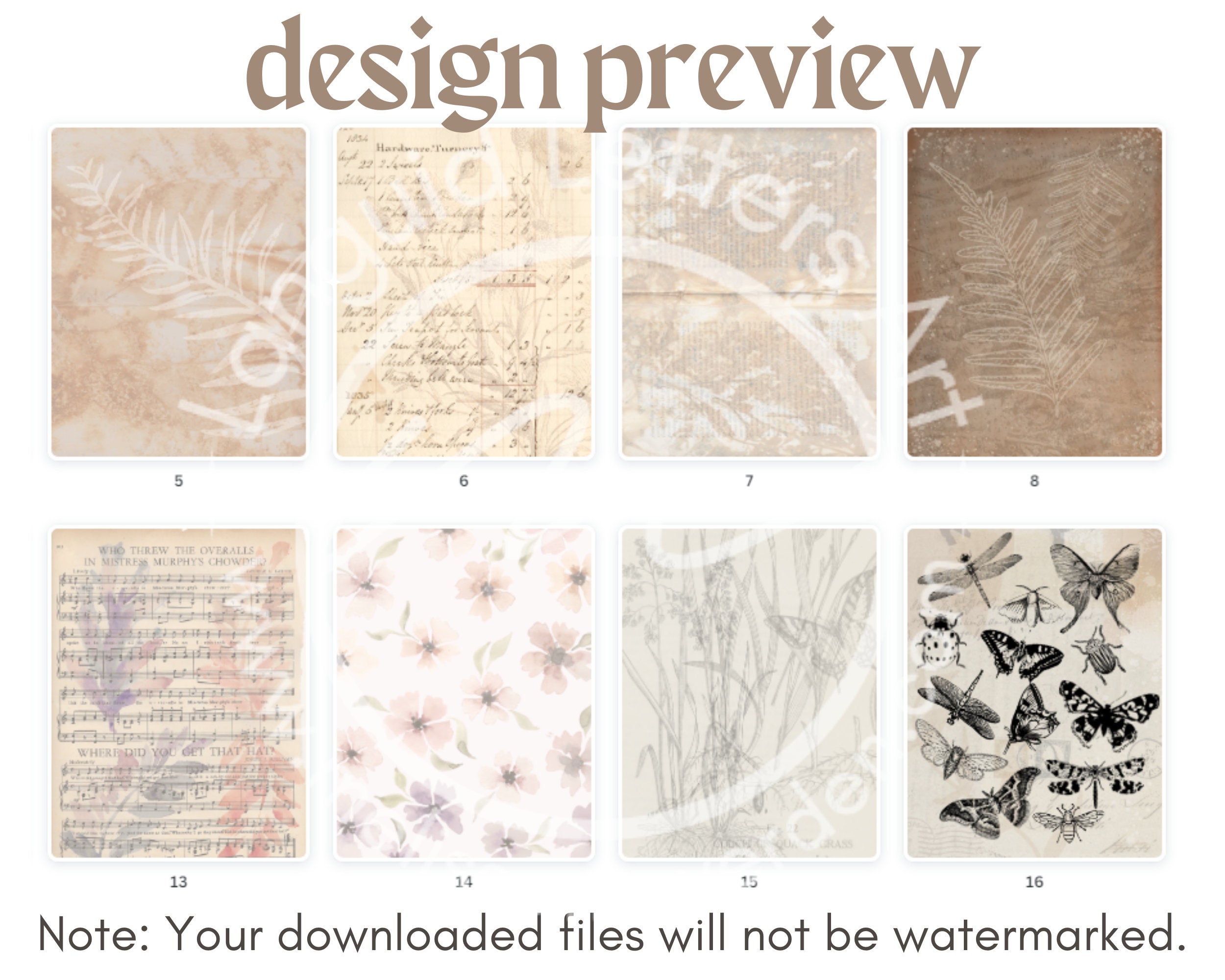 Digital Vintage Paper Pack Butterfly Botanical Garden Nature Plants ...