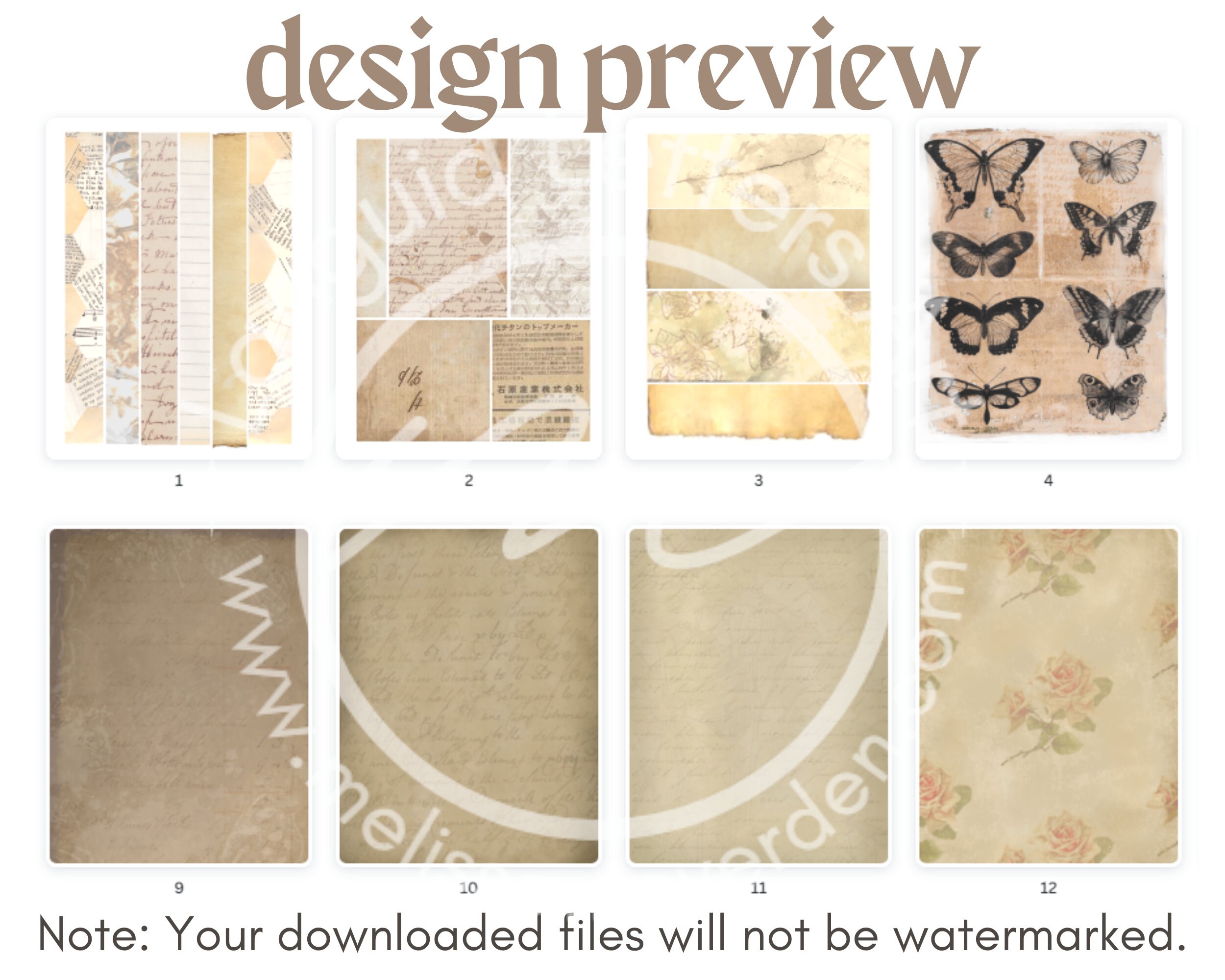 Digital Vintage Paper Pack Butterfly Botanical Garden Nature Plants ...