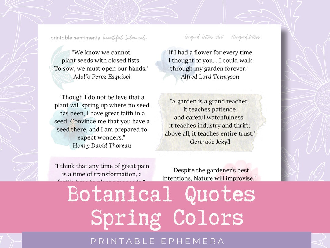 Botanical Quotes for Junk Journals - Soft Pastel Spring Colors ...