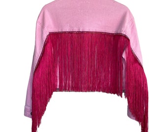 Flamin' HOT Pink Rhinestone Fringe Denim Jacket - Etsy