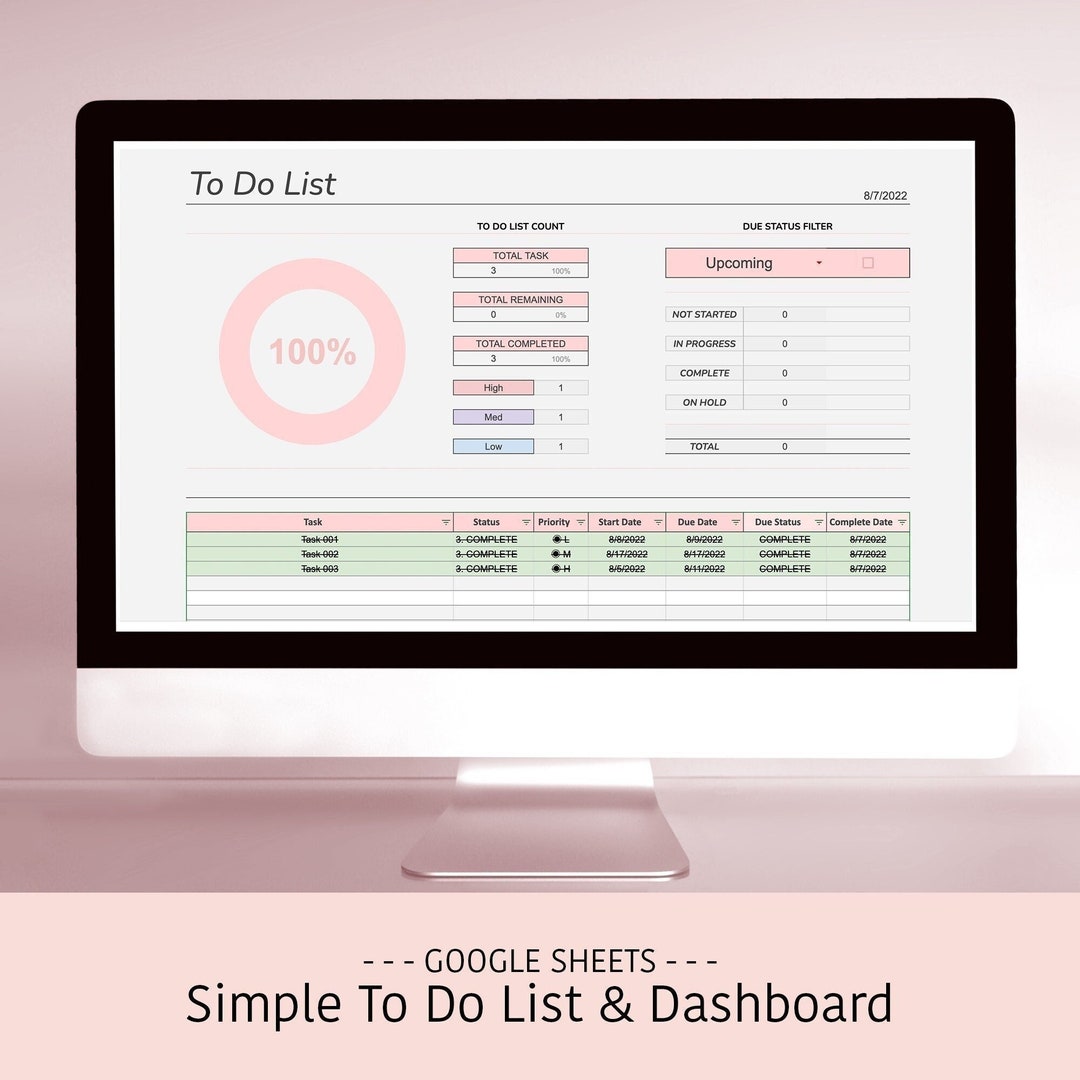 Simple to Do List & Dashboard , Task List Tracker, Google Sheet Task ...