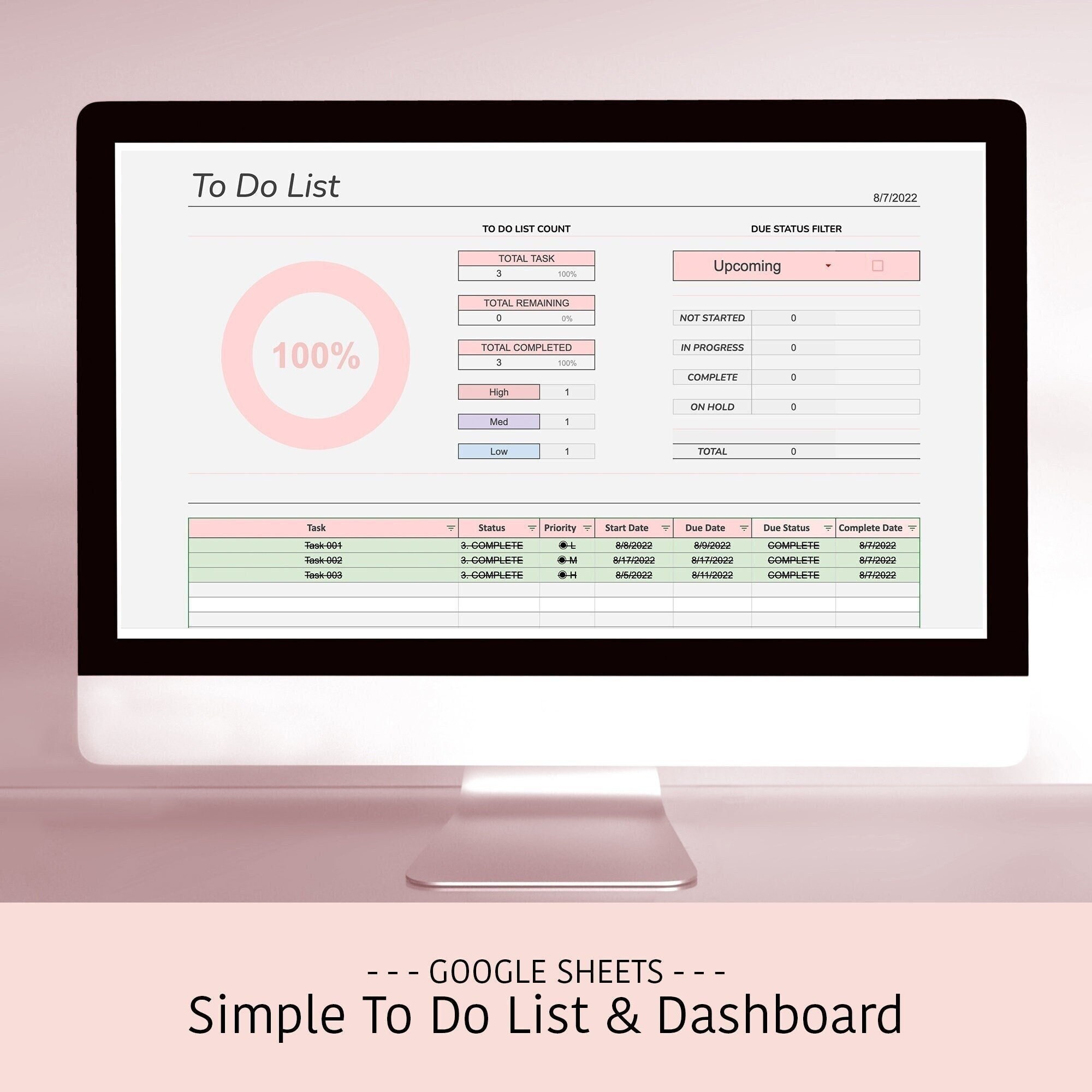 Simple to Do List & Dashboard , Task List Tracker, Google Sheet Task ...