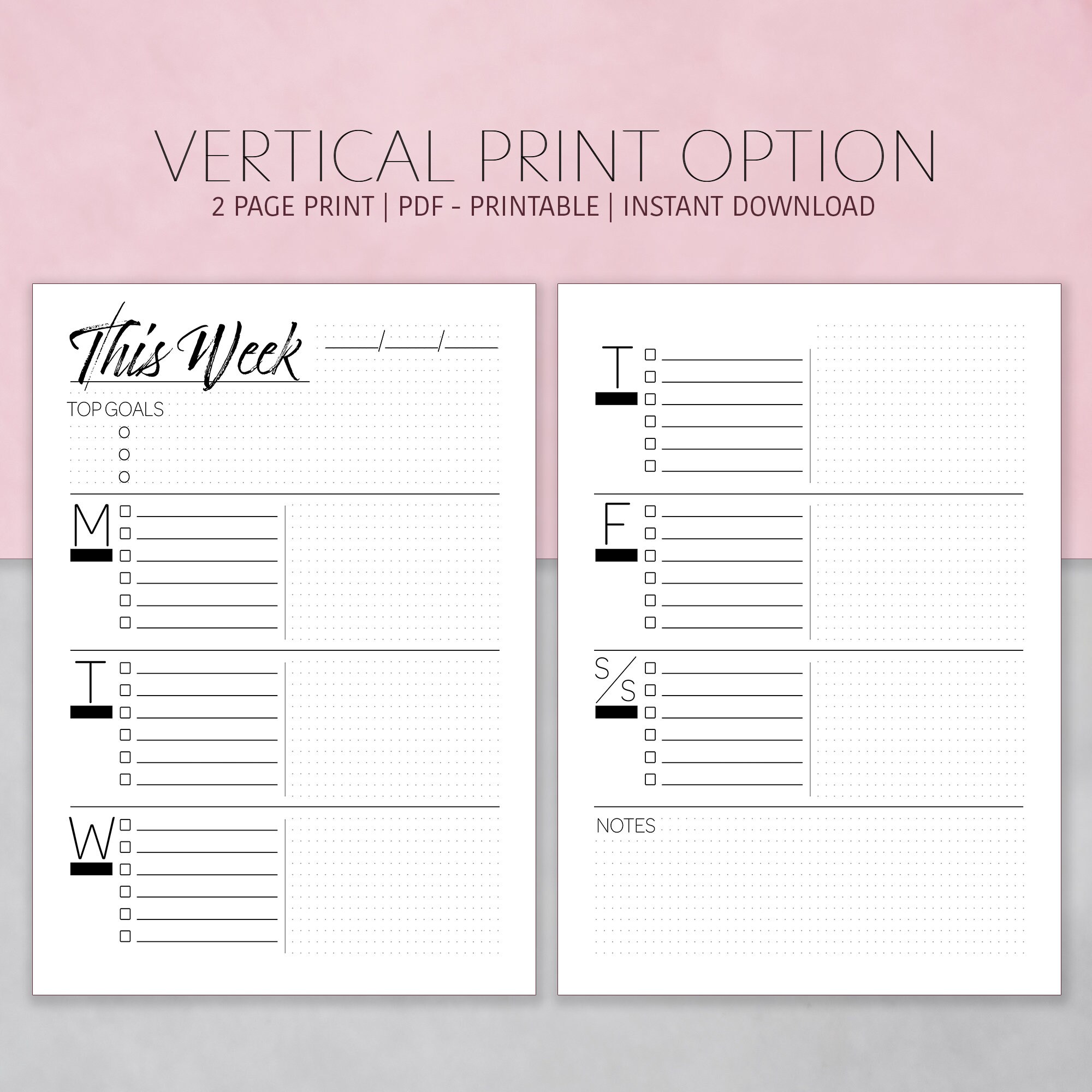 Weekly Planner Printable Undated Planner Goals Planner Week at A Glance ...