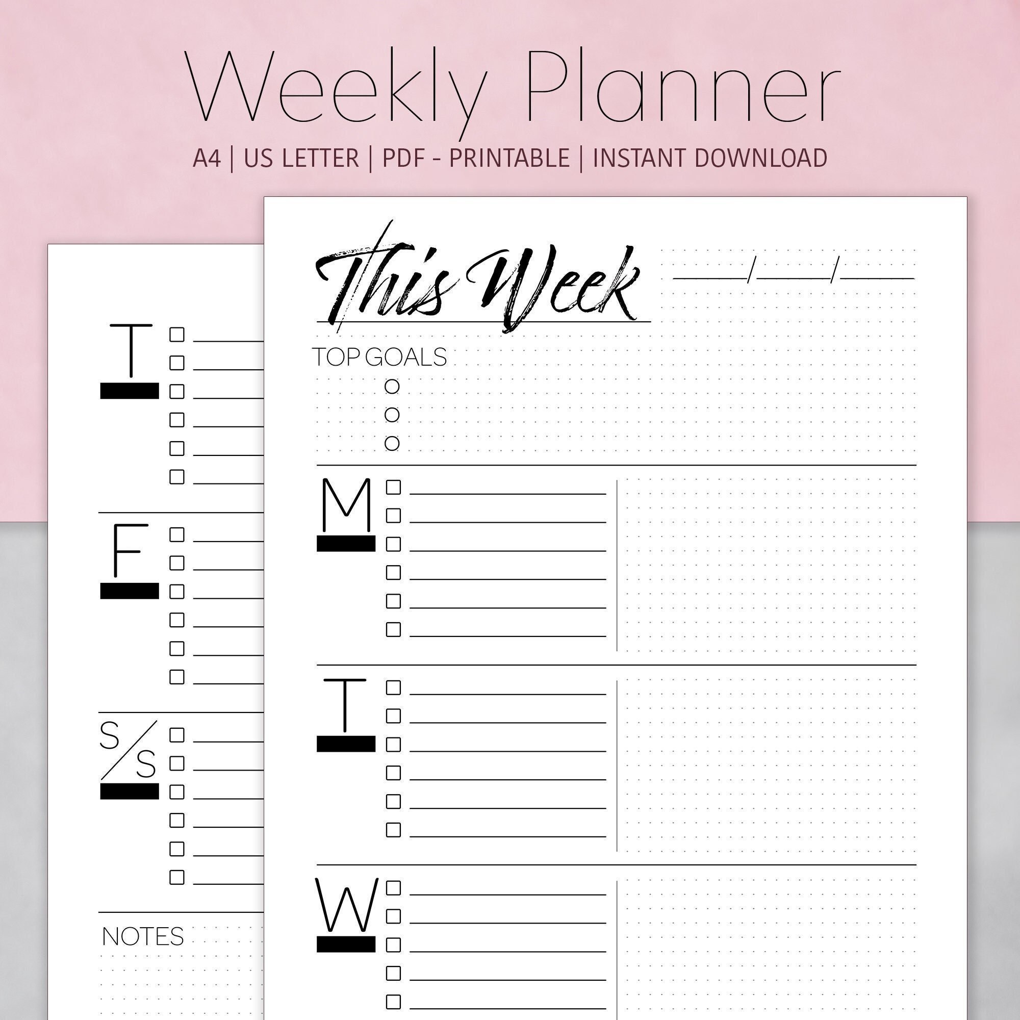 Weekly Planner Printable Undated Planner Goals Planner Week at A Glance ...