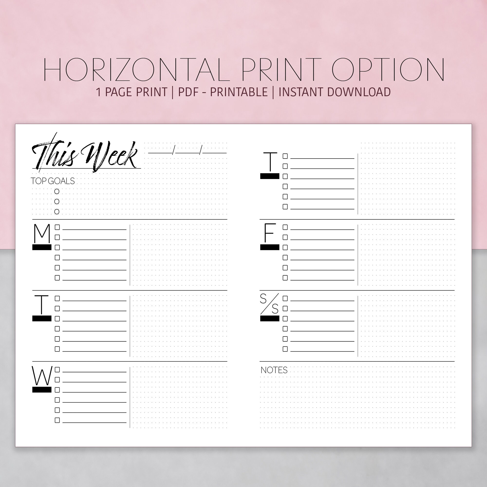 Weekly Planner Printable Undated Planner Goals Planner Week at A Glance ...
