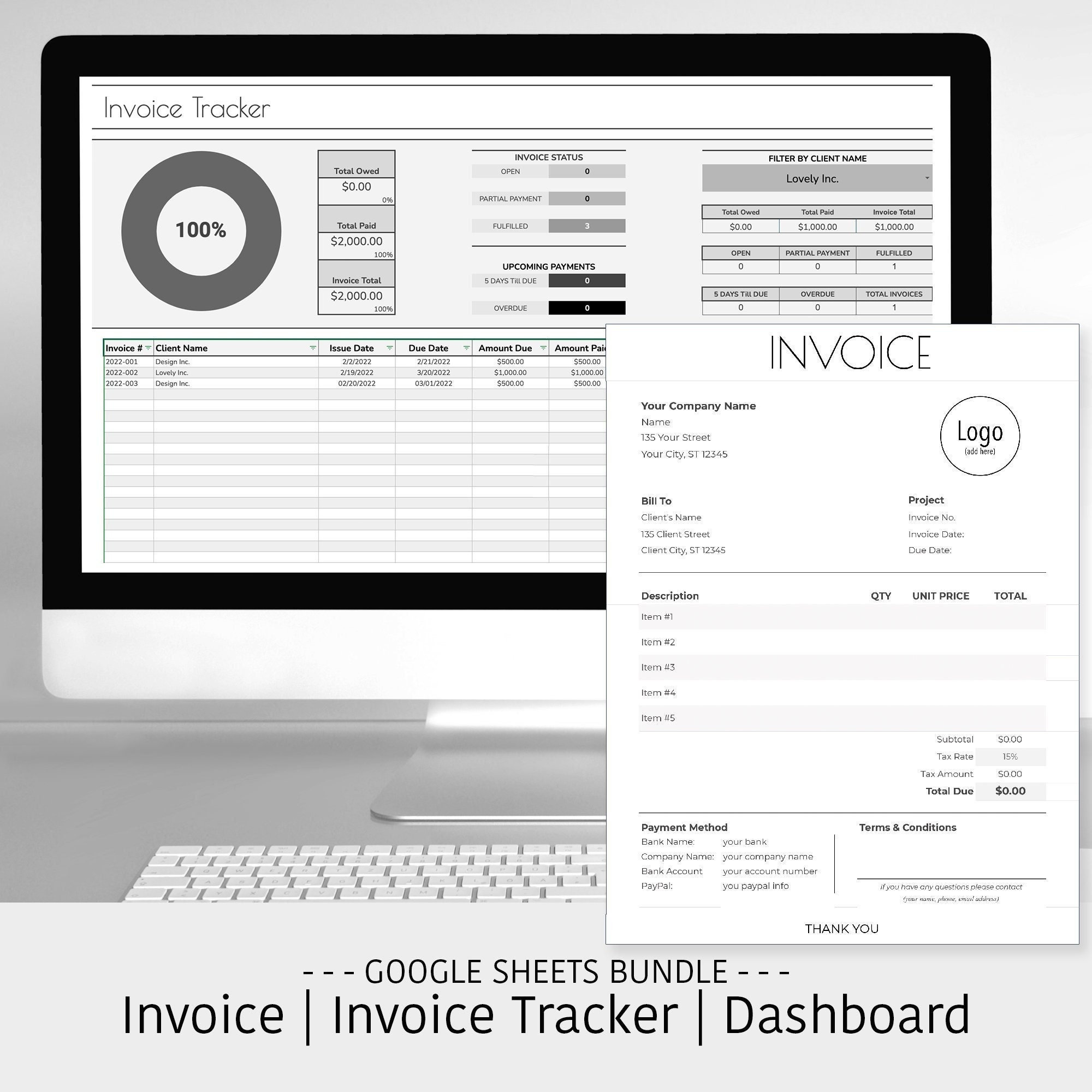 Invoice Bundle Spreadsheet, Editable Invoice Tracker, Google Sheets ...