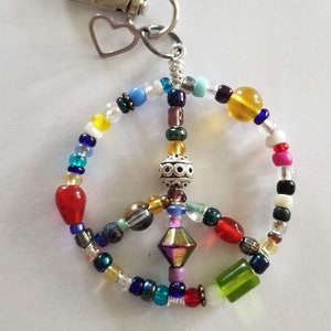 Beaded Wire Peace Sign Keychains Boho Keychains Hippie Accessory Hippie ...