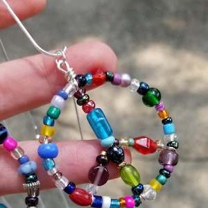 Beaded Peace Sign Pendant Necklace on 24" 925 Silver Snake Chain Peace ...