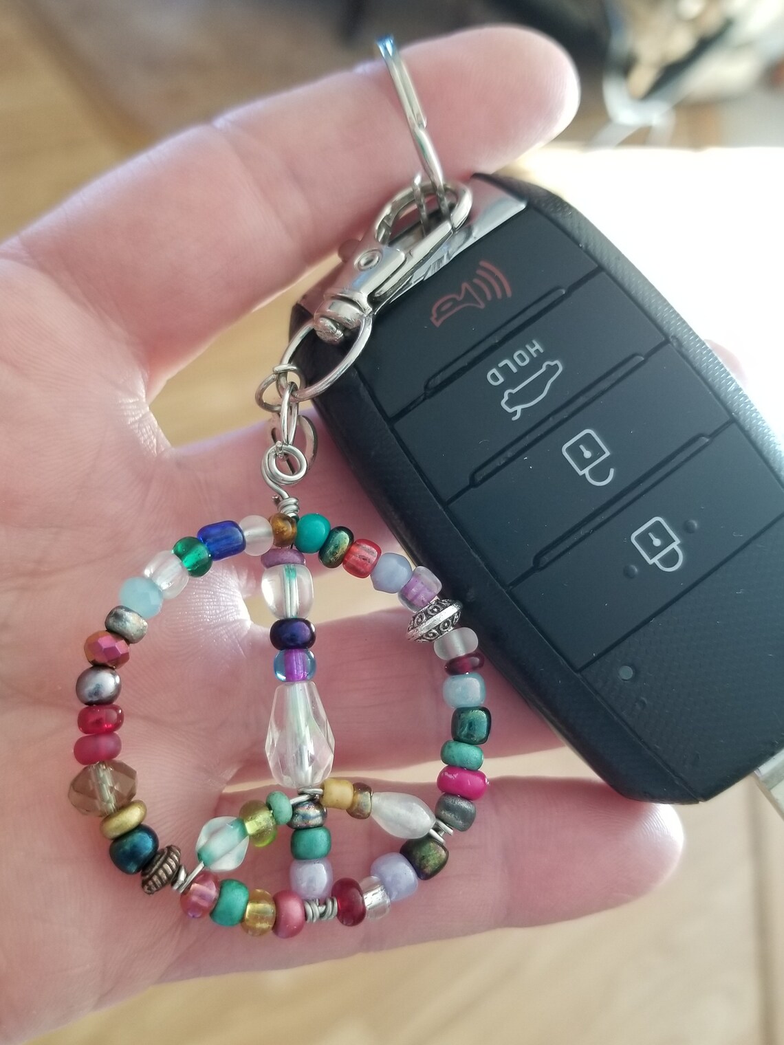 Beaded Wire Peace Sign Keychains Boho Keychains Hippie - Etsy
