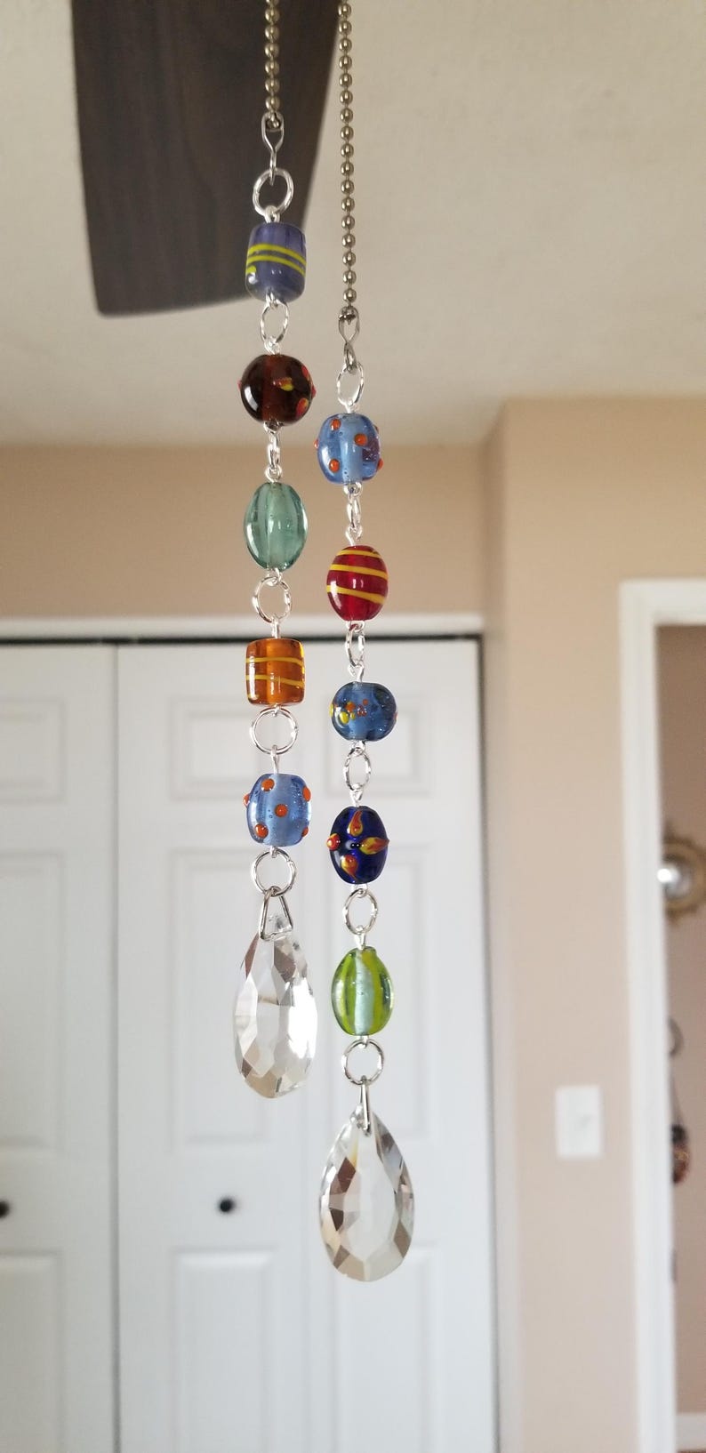Lampwork Beaded Ceiling Fan Pull Chains With Teardrop Crystal Prisms ...