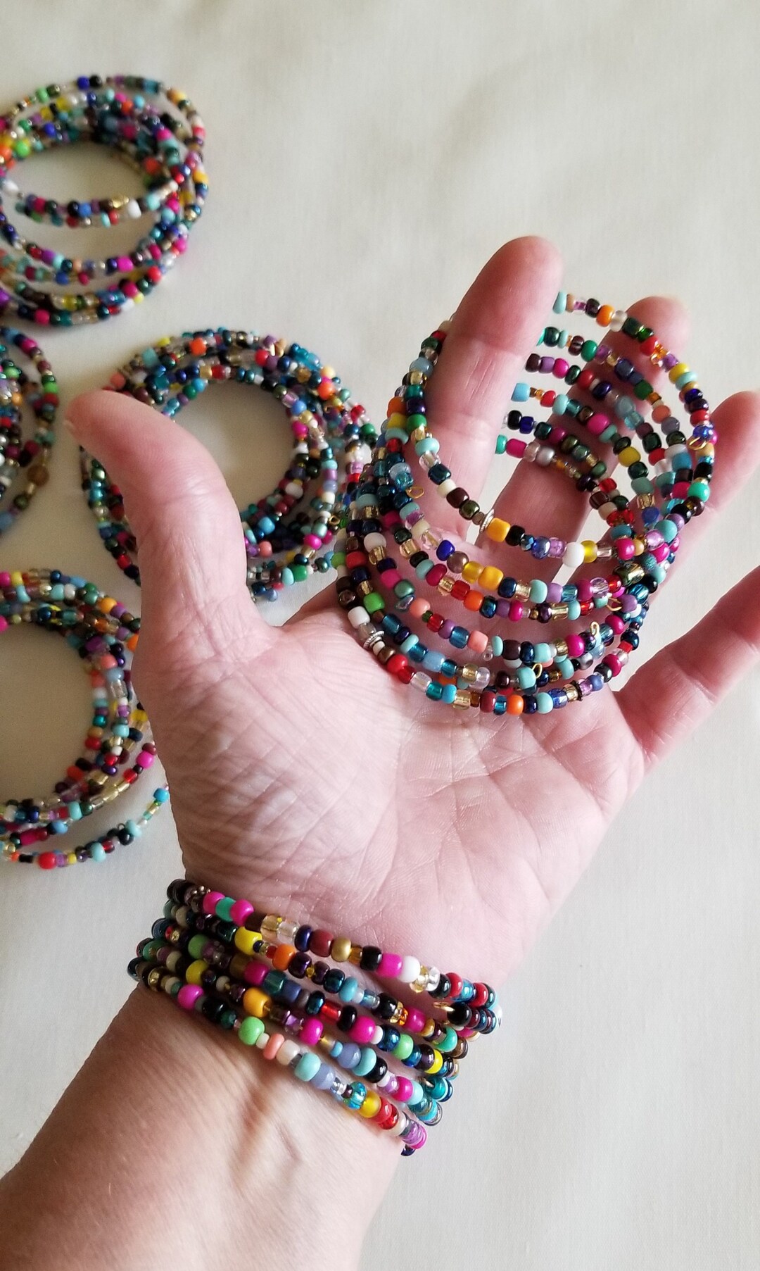 Fun Beaded Hippie Bracelet: Colorful Boho Memory Wire Bangle/handmade ...