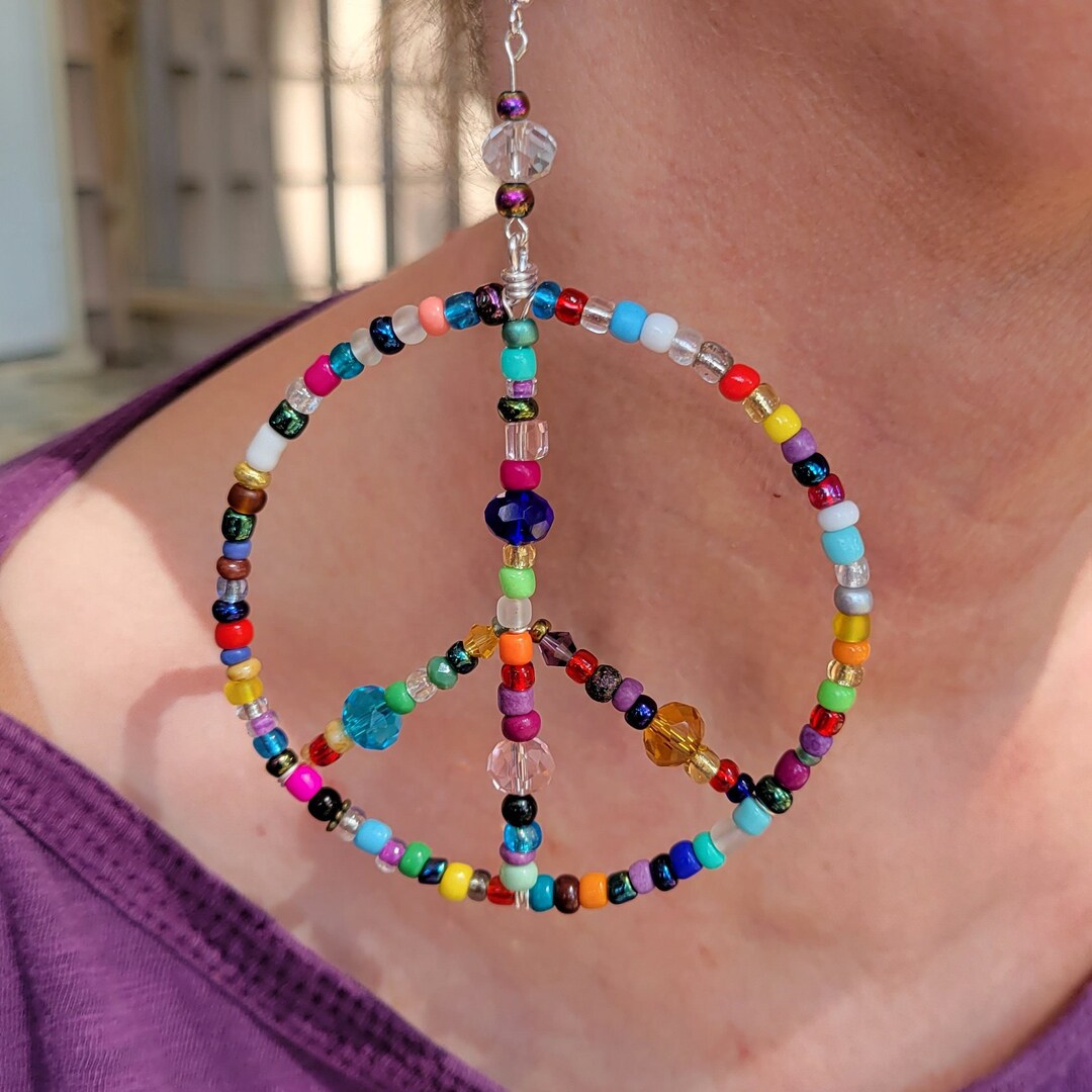 Large Peace Sign Earrings Flower Child Earrings Boho Earrings Hippie ...