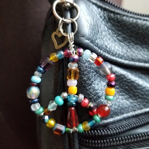 Beaded Wire Peace Sign Keychains Boho Keychains Hippie Accessory Hippie ...