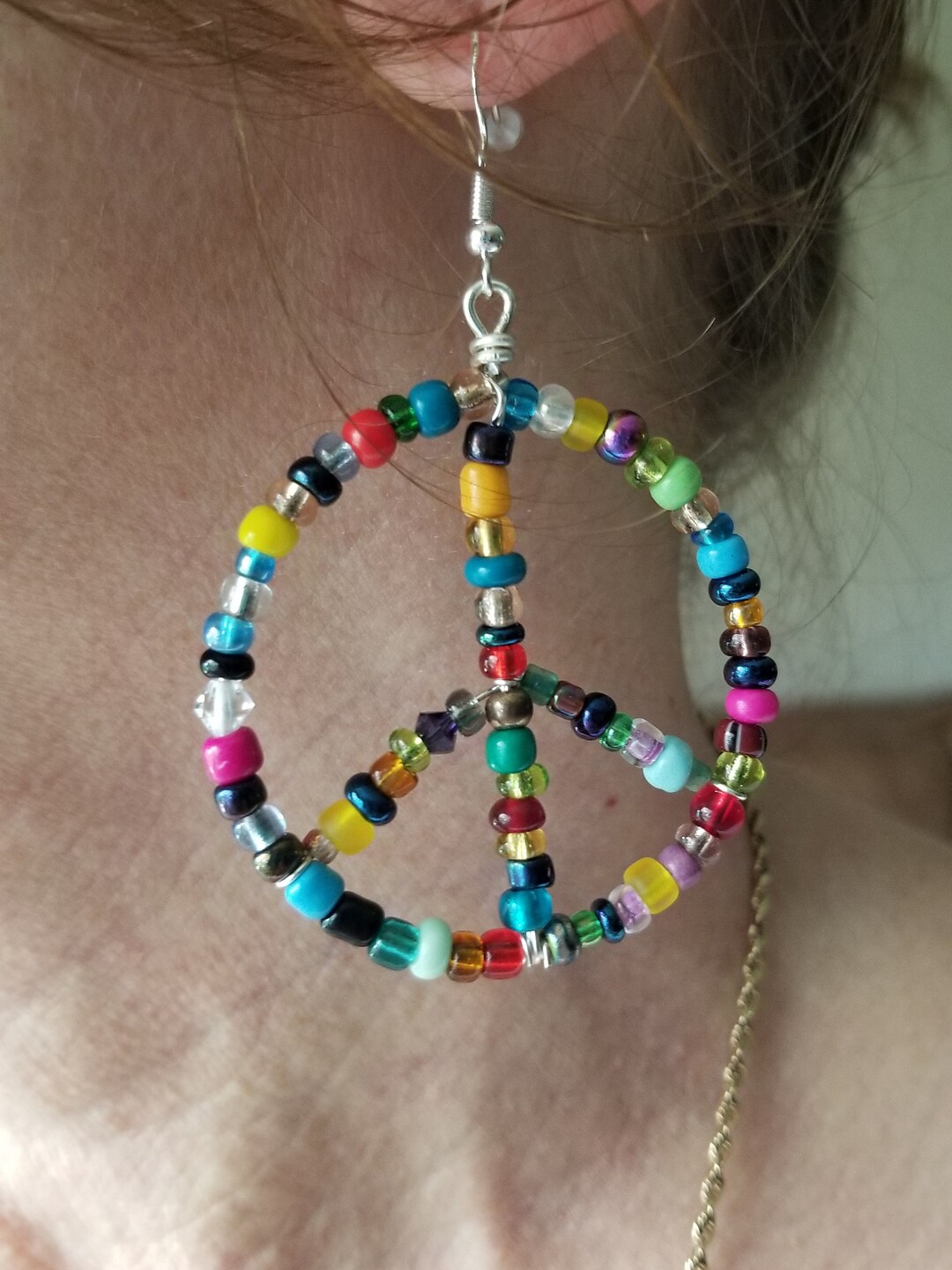 2 Peace Sign Earrings/hippie Earrings/beaded Peace Sign Earrings/hippie ...