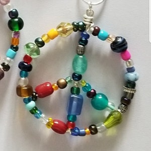 Beaded Peace Sign Pendant Necklace on 24" 925 Silver Snake Chain Peace ...