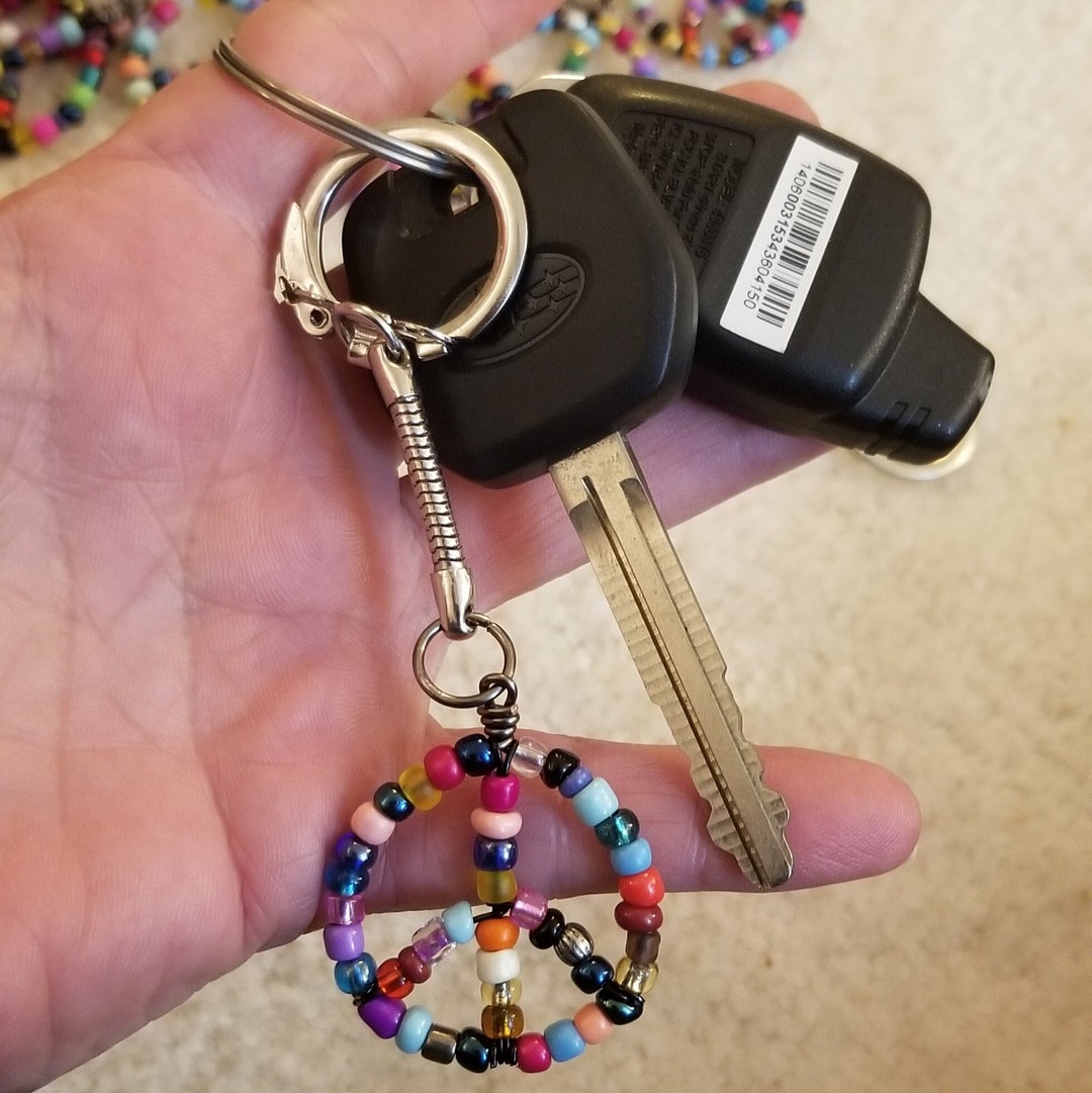 Beaded Peace Sign Key Fob/peace Sign Keychains/hippie Accessory/ Hippie ...