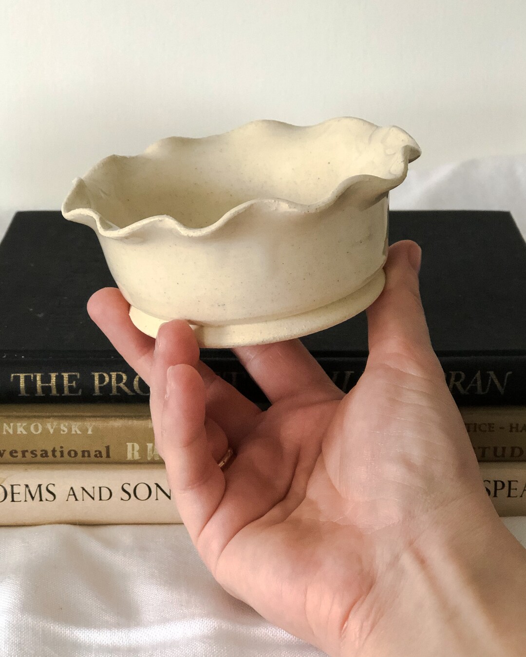 Wheel Thrown White Ceramic Pottery Ring Dish, Small Bowl, Wavy Trinket ...