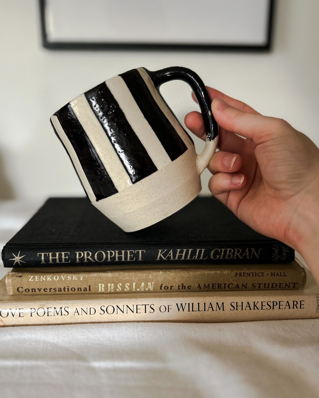 Handmade Angular Ceramic Mug - Black and White Striped - Etsy