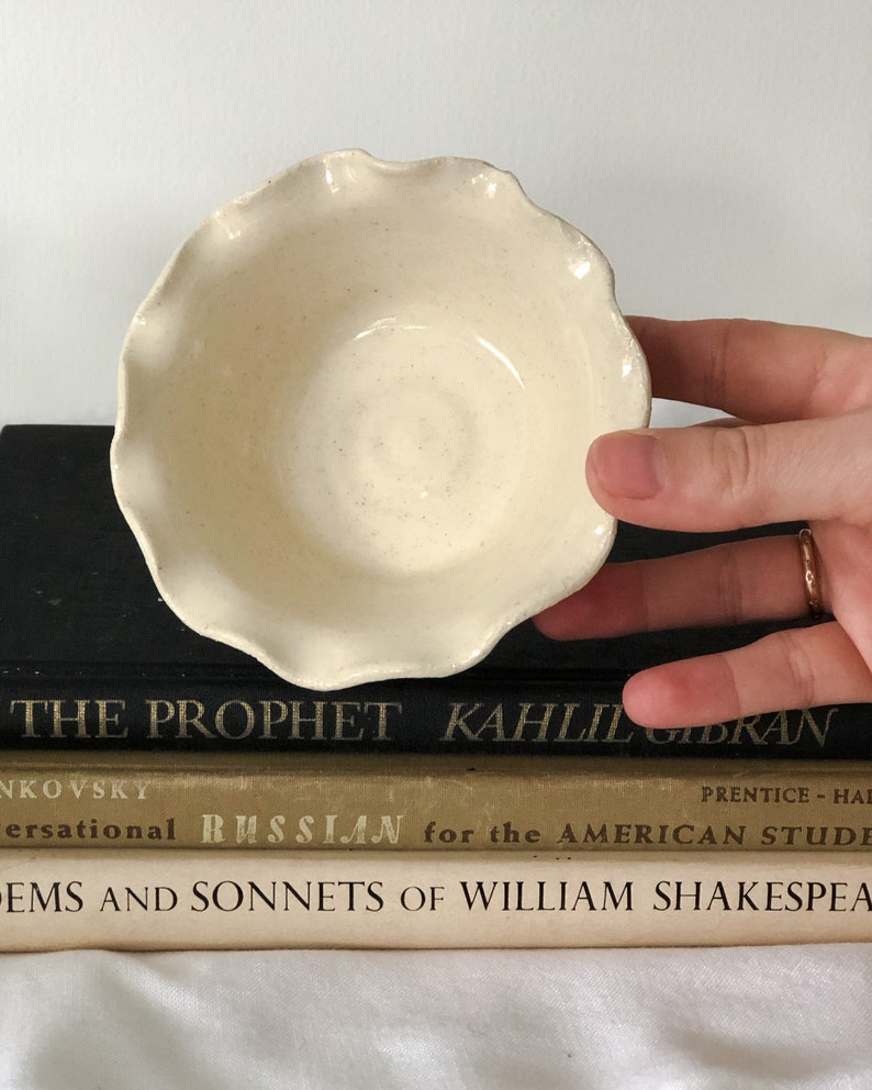 Wheel Thrown White Ceramic Pottery Ring Dish, Small Bowl, Wavy Trinket ...