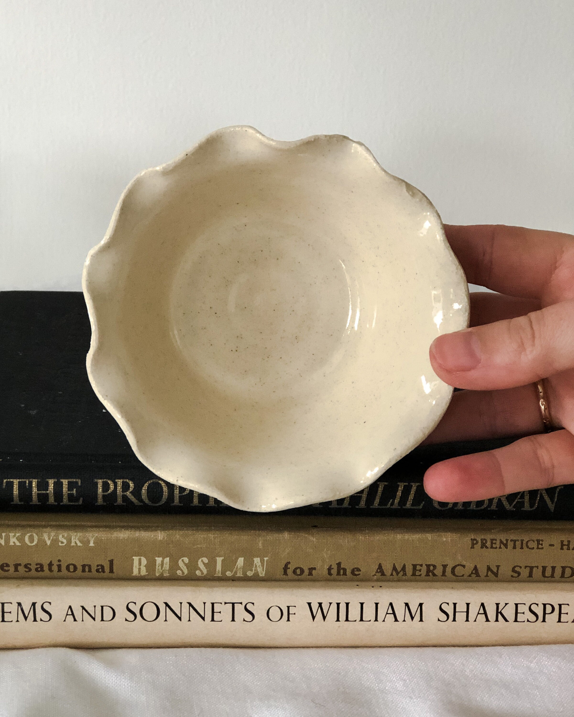 Wheel Thrown White Ceramic Pottery Ring Dish, Small Bowl, Wavy Trinket ...