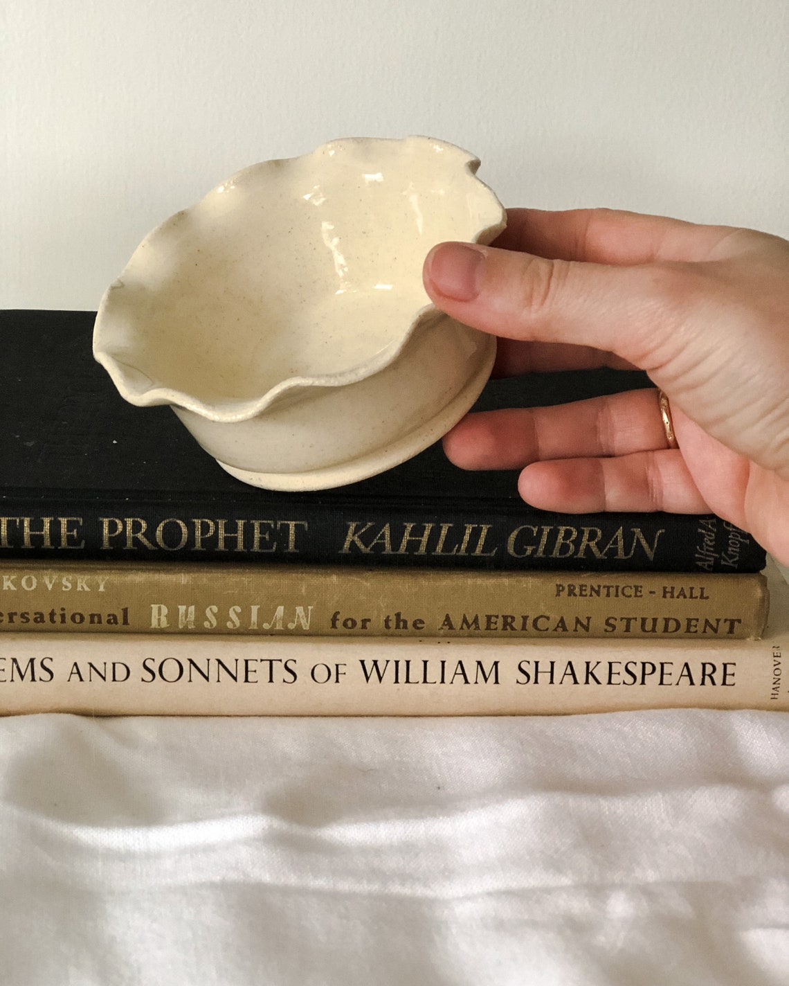 Wheel Thrown White Ceramic Pottery Ring Dish, Small Bowl, Wavy Trinket ...