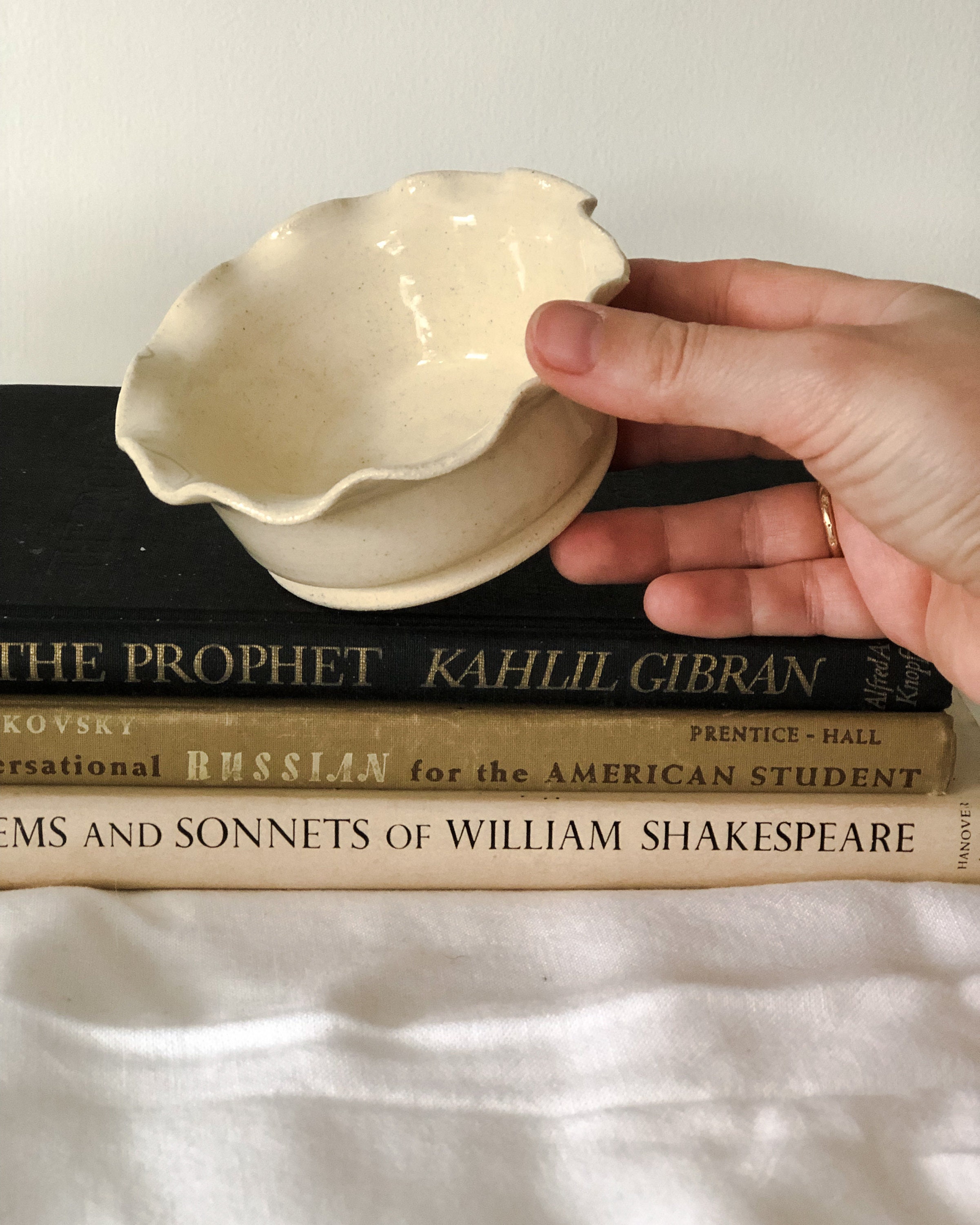 Wheel Thrown White Ceramic Pottery Ring Dish, Small Bowl, Wavy Trinket ...