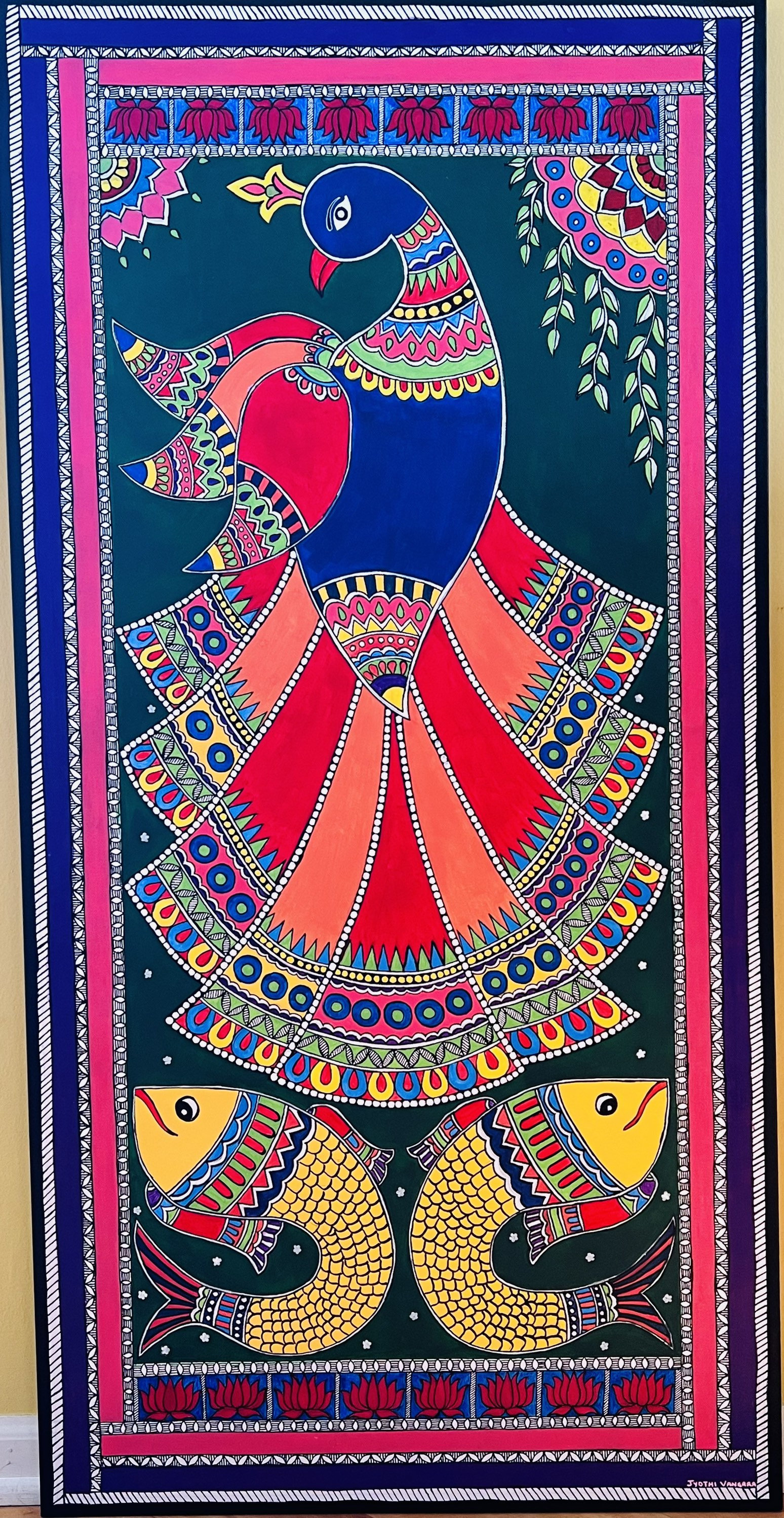 Peacock and Double Fish Madhubani Painting - Etsy