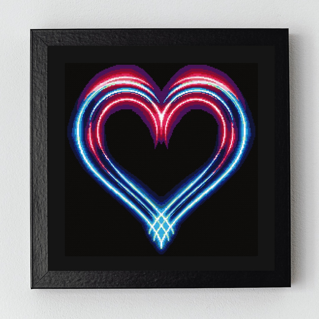 Neon Glow Heart Cross Stitch Pattern - Digital Download, Modern ...