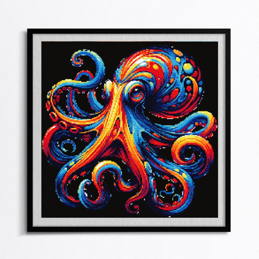 Psychedelic Octopus Cross Stitch Pattern, Vibrant Ocean Animal ...