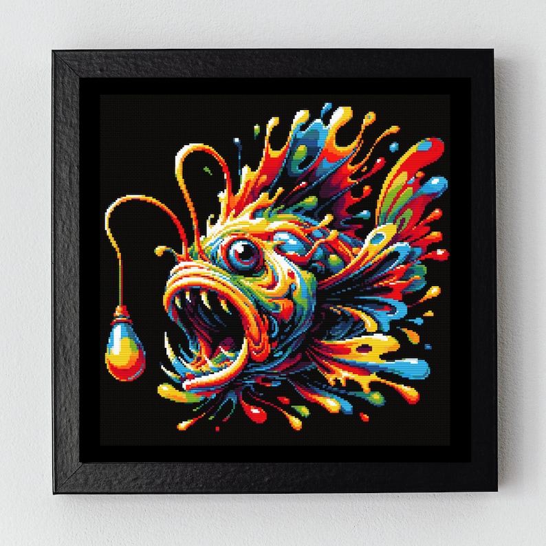 Electric Anglerfish Cross Stitch Pattern, Luminous Deep Sea Fish Design ...