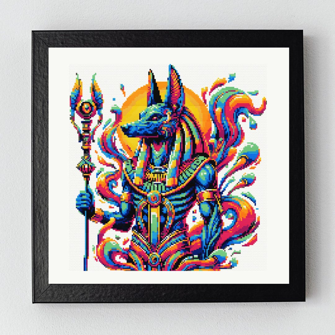 Anubis Cross Stitch Pattern – Egyptian God, Neon Digital PDF, Modern ...