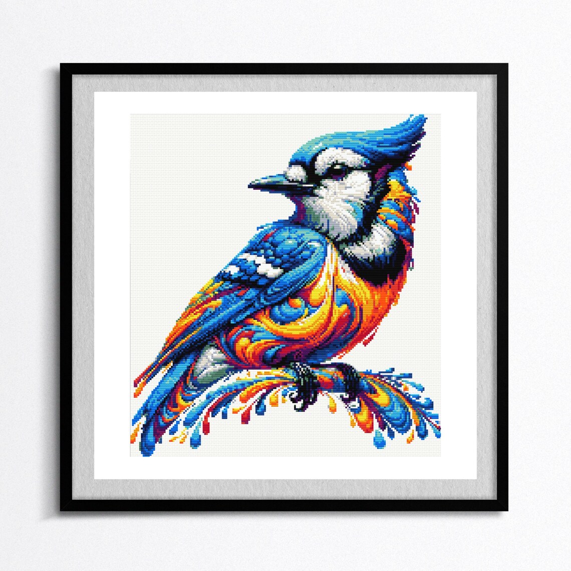 Psychedelic Blue Jay Cross Stitch Pattern, Vivid Rainbow Bird ...