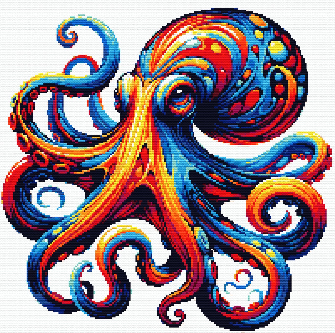 Psychedelic Octopus Cross Stitch Pattern, Vibrant Ocean Animal ...