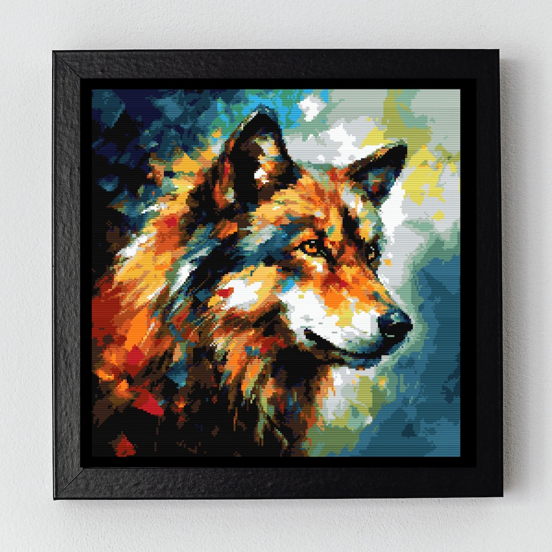 Majestic Wolf Cross Stitch Pattern, Colorful Canine Embroidery Design ...
