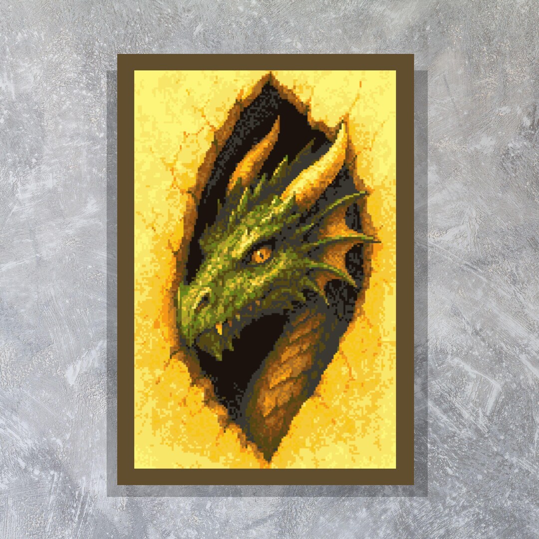 Green Dragon Cross Stitch Pattern – Fierce Fantasy Wall Art, 133x200 ...