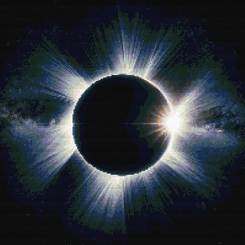 Solar Eclipse Cross Stitch Pattern, Cosmic Embroidery Design, Celestial ...