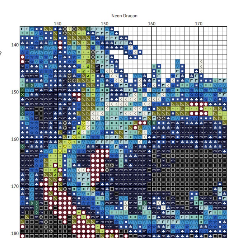Neon Dragon Cross Stitch Pattern - Black Light Fantasy Dragon ...