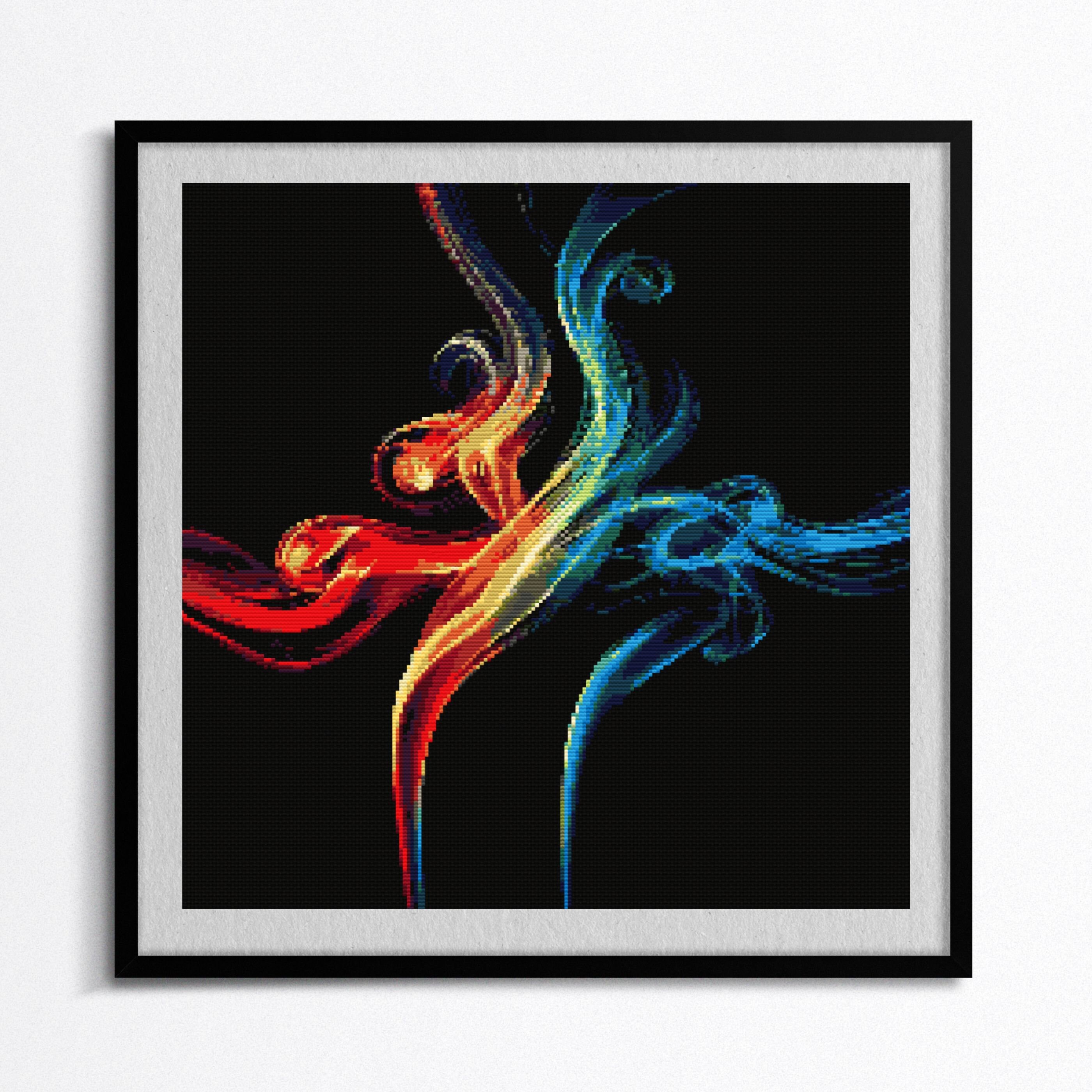 Vivid Rainbow Smoke Swirls Cross Stitch Kit, Colorful Abstract ...