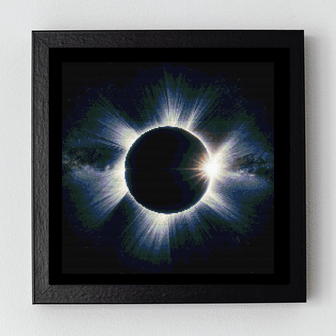 Solar Eclipse Cross Stitch Pattern, Cosmic Embroidery Design, Celestial ...
