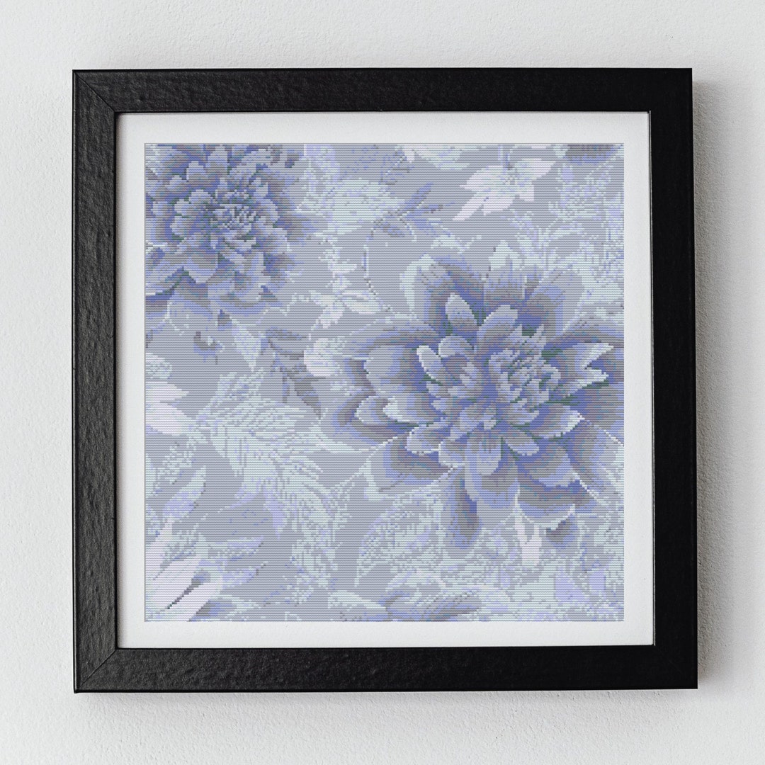 Elegant Floral Cross Stitch Pattern, Serene Blue Blossoms Design ...