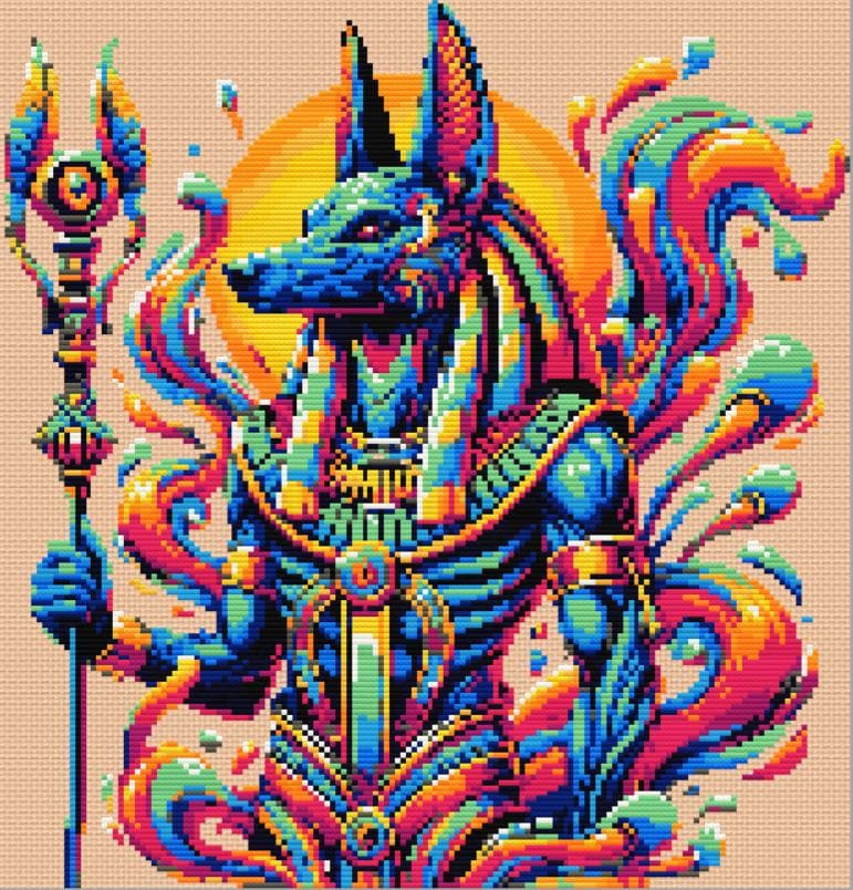 Anubis Cross Stitch Pattern – Egyptian God, Neon Digital PDF, Modern ...