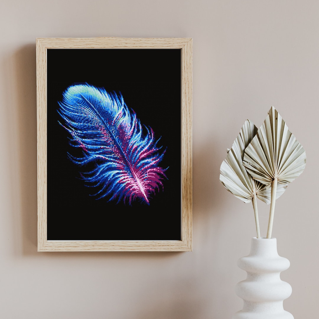 Black Light Fluorescent Feather Cross Stitch Pattern - Digital Download ...