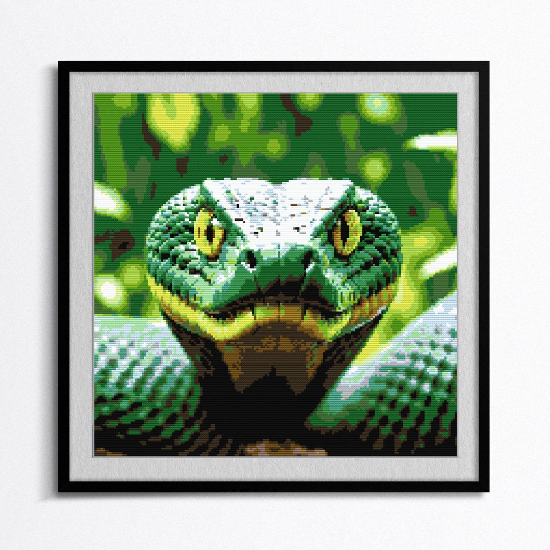 Realistic Green Snake Cross Stitch Pattern: Reptile Embroidery (PDF ...