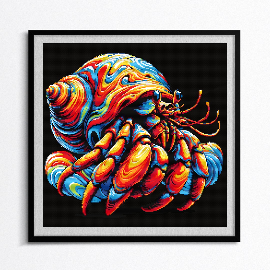 Psychedelic Hermit Crab Cross Stitch Pattern, Digital Download, Vibrant ...