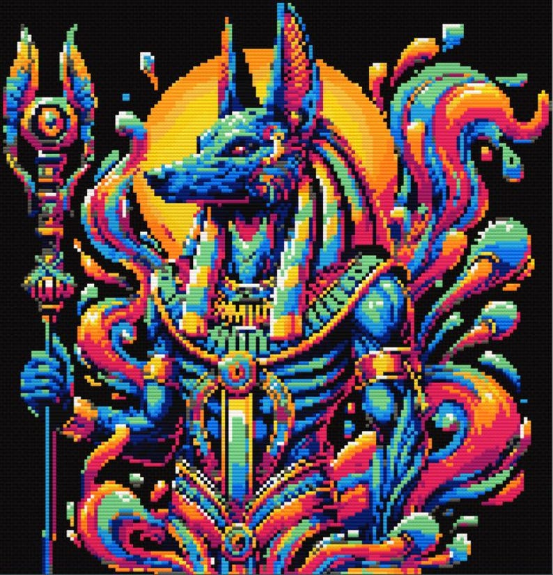 Anubis Cross Stitch Pattern – Egyptian God, Neon Digital PDF, Modern ...