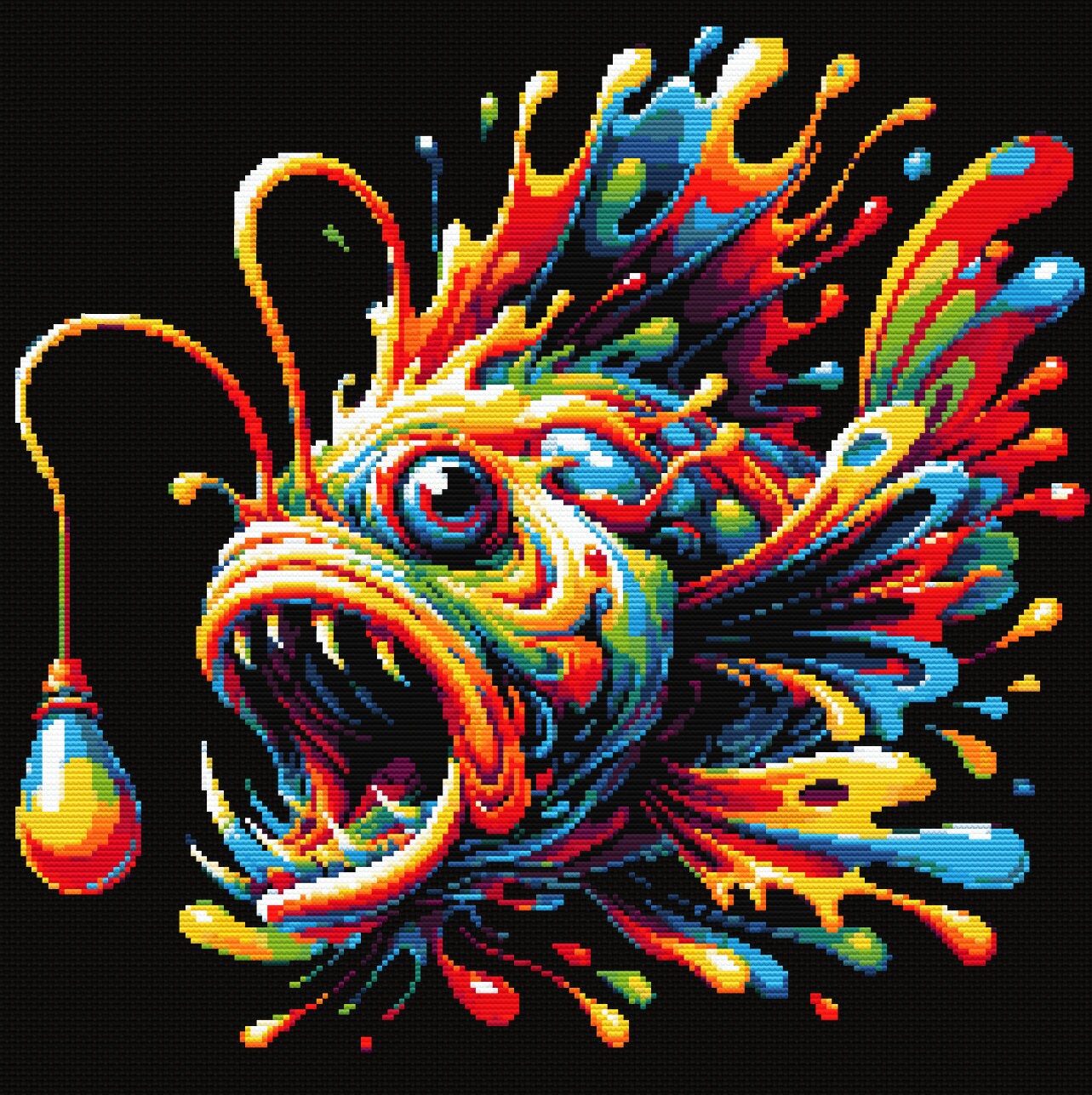 Electric Anglerfish Cross Stitch Pattern, Luminous Deep Sea Fish Design ...