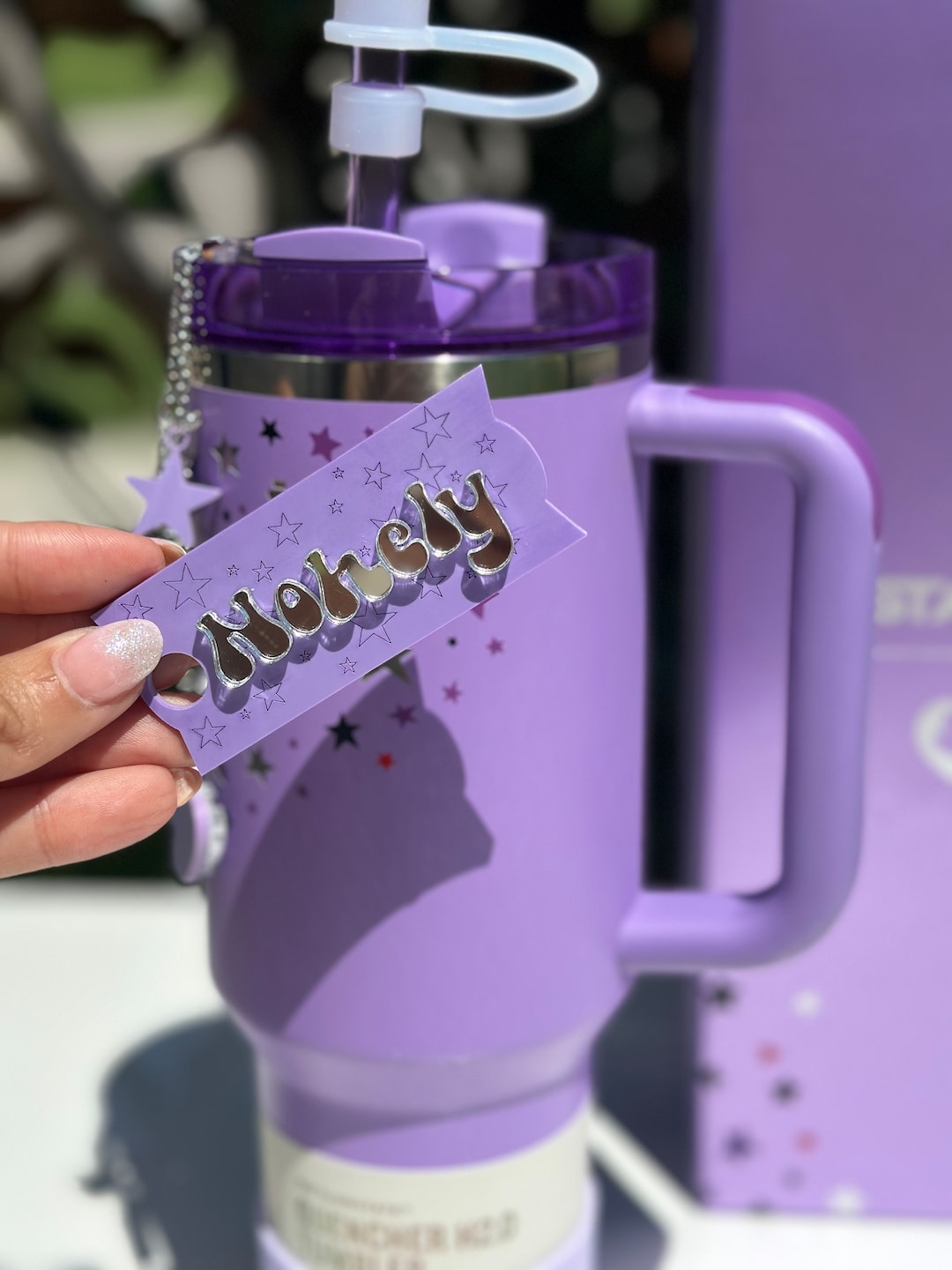 Olivia Purple Star Name Plate Tumbler Topper Tags Personalized Name ...