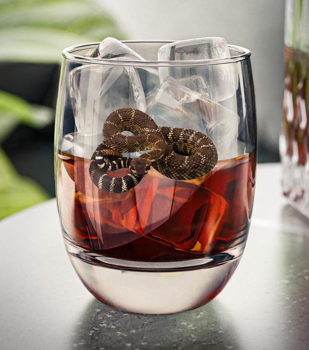 RATTLESNAKE Whiskey Glass, Serpent Design, Unique Barware, Reptile ...